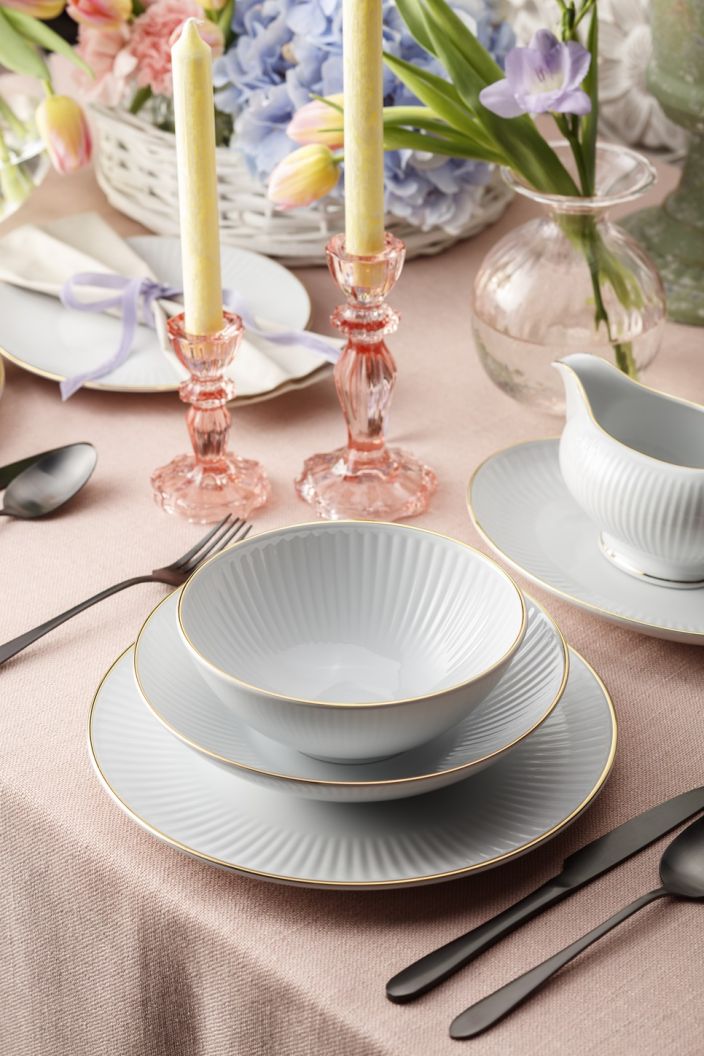 Serwis obiadowy dla 12 osób 44 el. Dalia złota linia 3612